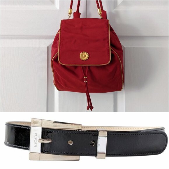 Escada | Bags | Vintage Escada Red Backpack Lucite Belt Gold ...